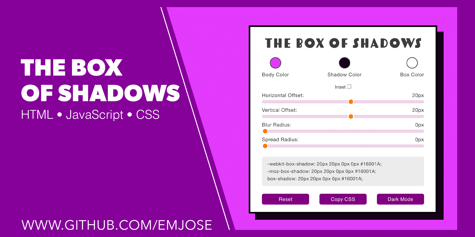 GitHub Emjose box of shadows A CSS Box Shadow Generator