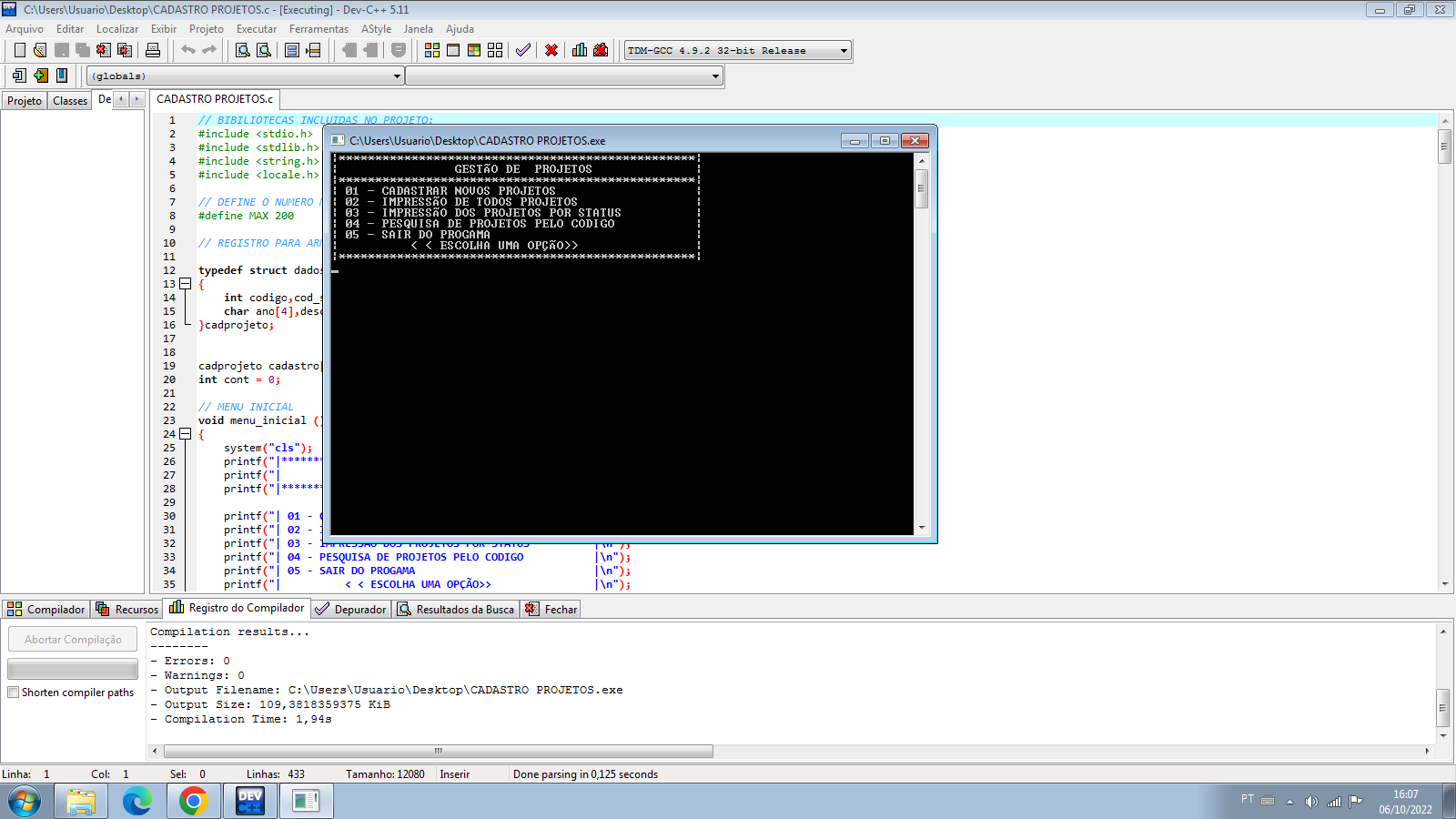 GitHub - WilliamLima300/CADASTROPROJETOS: Programa em C que cadastra ...