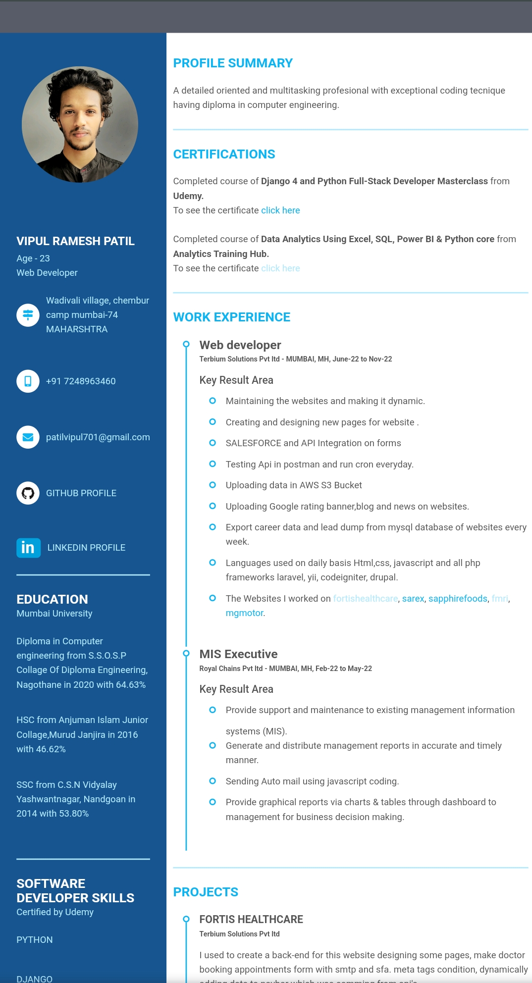 GitHub - Vipul-Patilw/Resume-Project-Html-Css: This is my resume/cv profile portfolio design ...