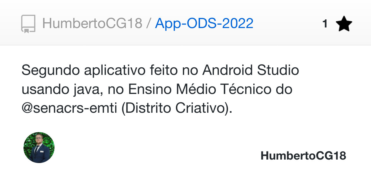 GitHub - HumbertoCG18/App-ODS-2022: Segundo aplicativo feito no Android Studio usando java, no ...