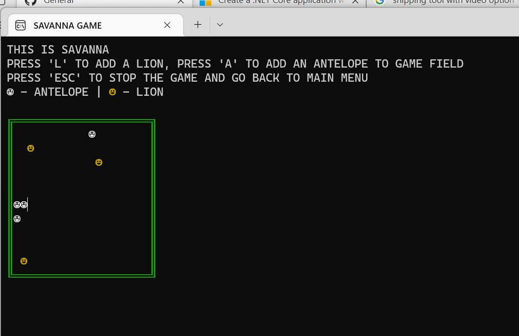 GitHub - ALagodzinska/Savanna-Game: Console game application. You can add two animals on a game ...
