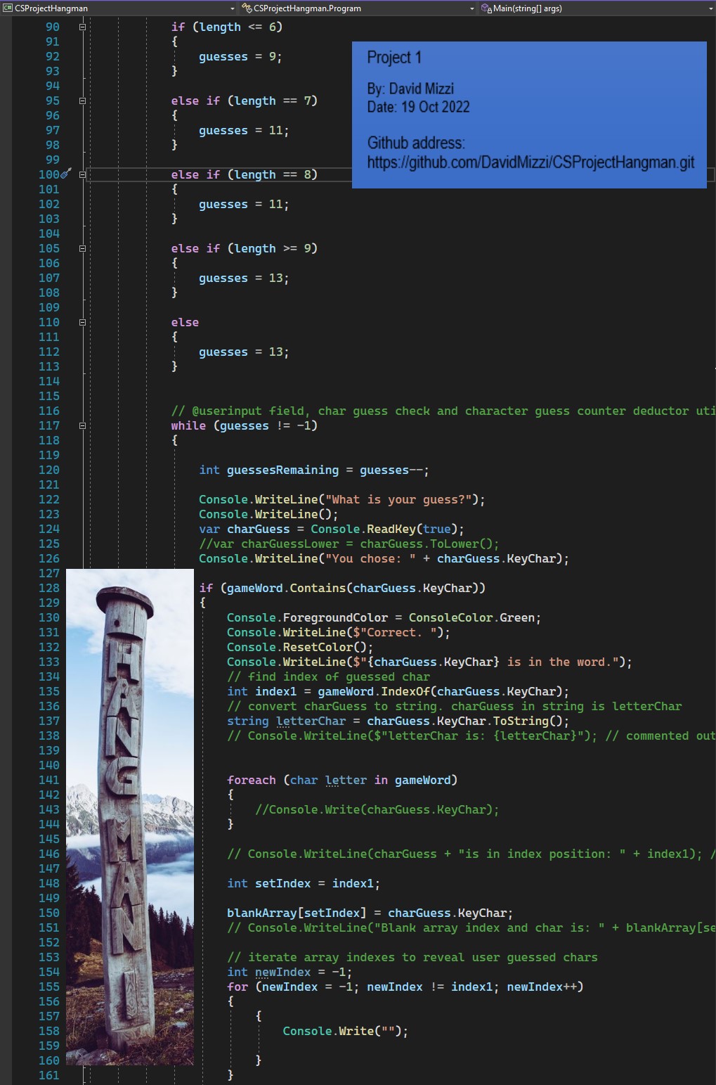 GitHub - DavidMizzi/CSProjectHangman: Project 1: Hangman