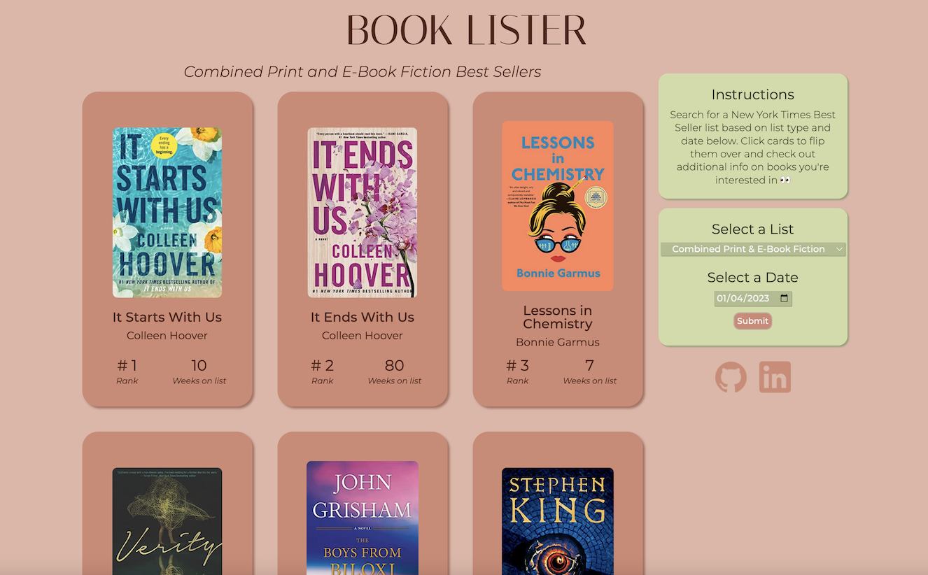GitHub - cathanderson/Book-Lister: Data visualization for The New York Times’ best sellers book ...