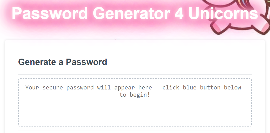 GitHub - acst52/Password-Generator-4-Unicorns: Challenge 03 is to create a password generator ...