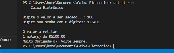 GitHub - monicabritos/Caixa-Eletronico: Valor a ser sacado e digite sua senha
