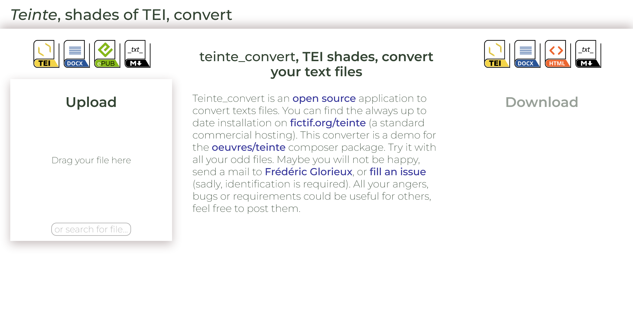 GitHub - oeuvres/teinte_convert: Convert text documents, to and from TEI