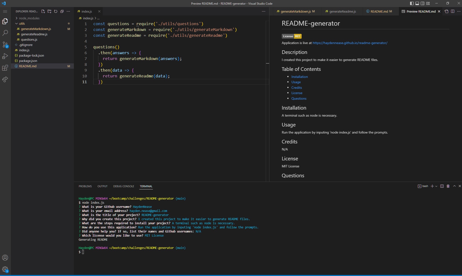 GitHub - HaydenNease/README-generator