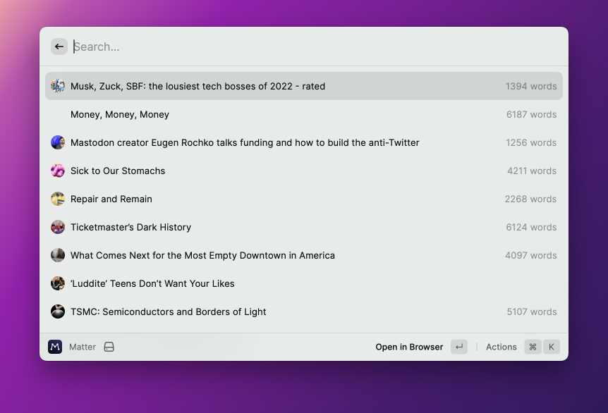 GitHub - cernezan/matter-raycast: Raycast extension for Matter - view your saved for later articles