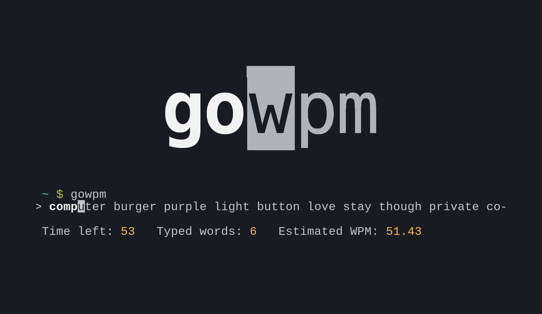 GitHub - LordOfTrident/gowpm: A terminal wpm measurement program in Go