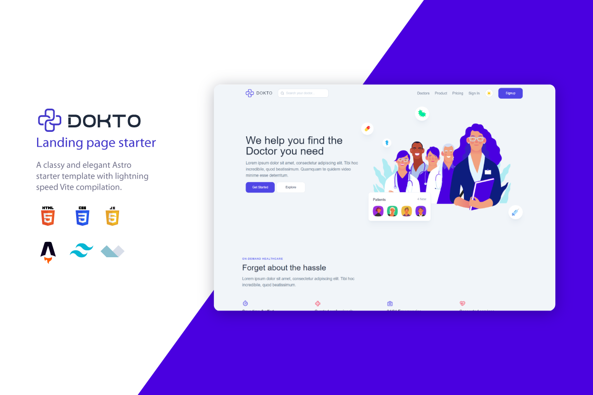 GitHub - cssninjaStudio/dokto: Astro + Alpine + Tailwind Starter
