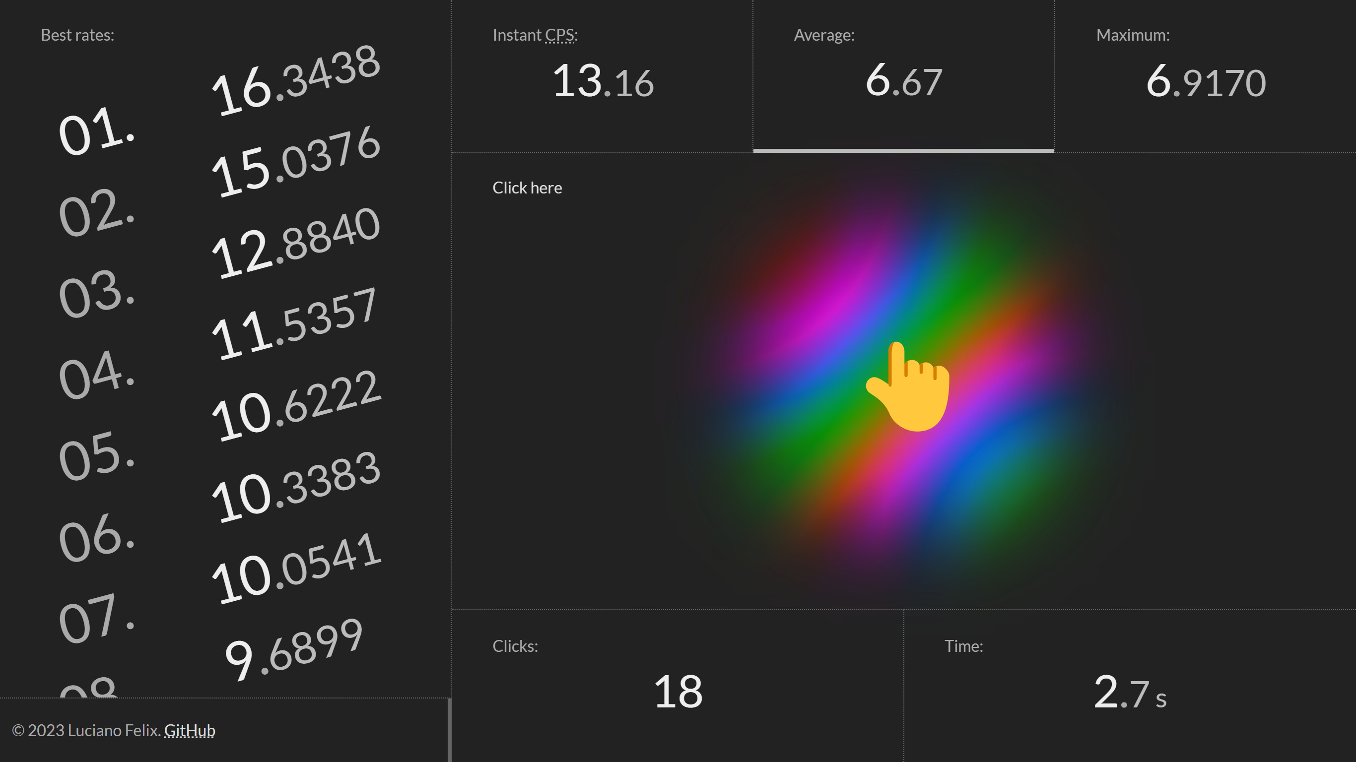 GitHub - FelixLuciano/clicks: Clicks-per-second meter with dynamic counting and auto reset.