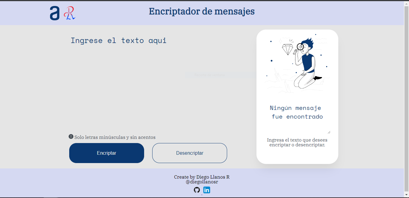 GitHub - diegollanosr/encriptadorONE: Encriptador para el Challenge ONE ...