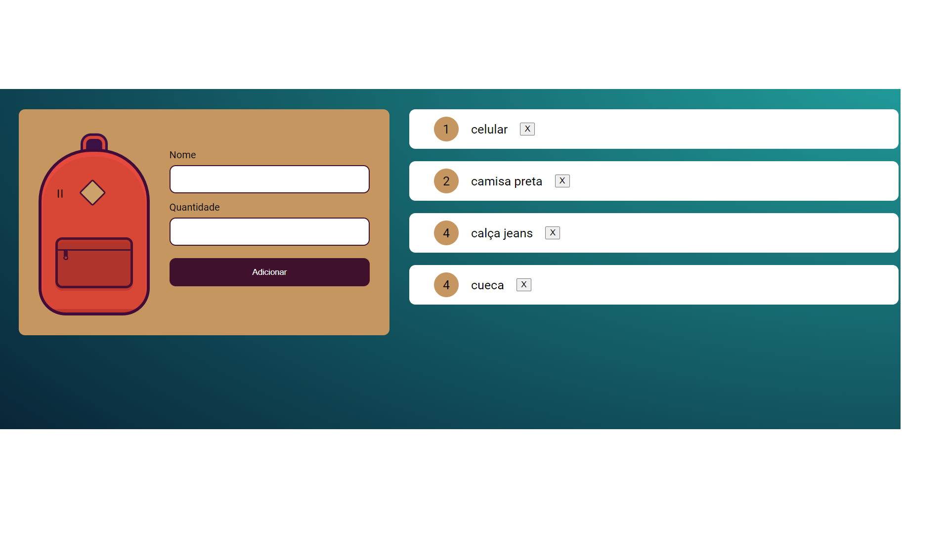 GitHub - haroldohenrique/mochila-de-viagem: mochila de viagem, inserir dados e apagar dados.