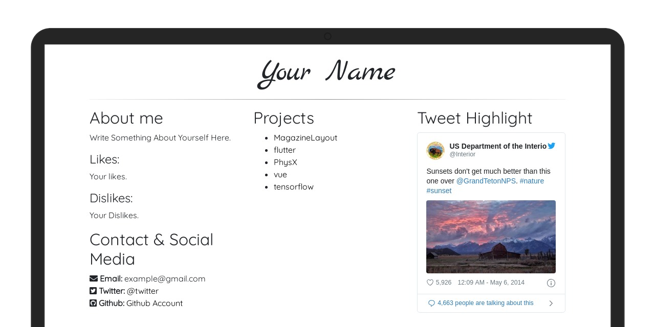 GitHub FR0ST1N TooMinimal One Page Website Portfolio Template Which 