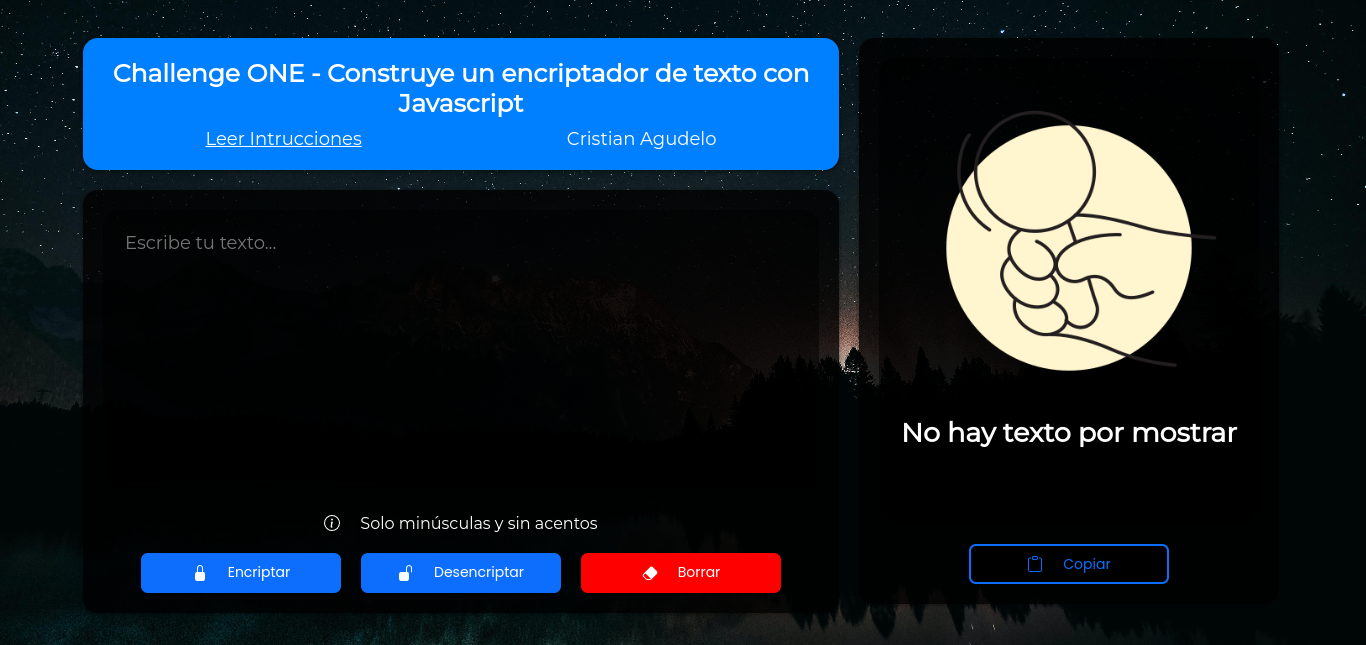 Github Cristianagudelo63challengeone Encriptador Construye Un Encriptador De Texto Con Html 