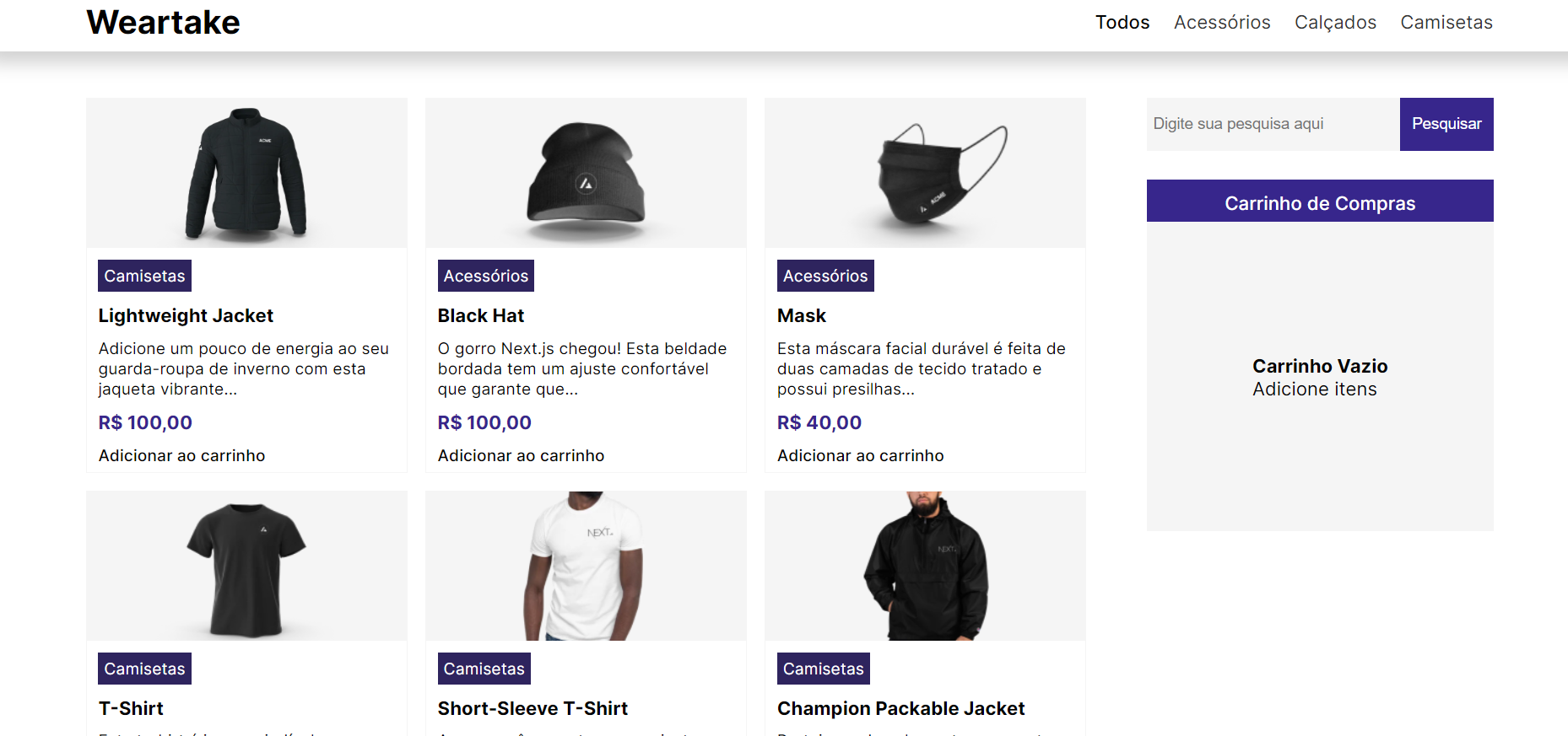 GitHub - Julia-Teixeira/Projeto-WearTake: Neste projeto foi construido o layout de um e-commerce ...