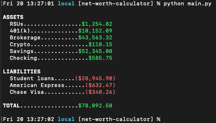 GitHub - coleschon/net-worth-calculator: See your live financials using ...