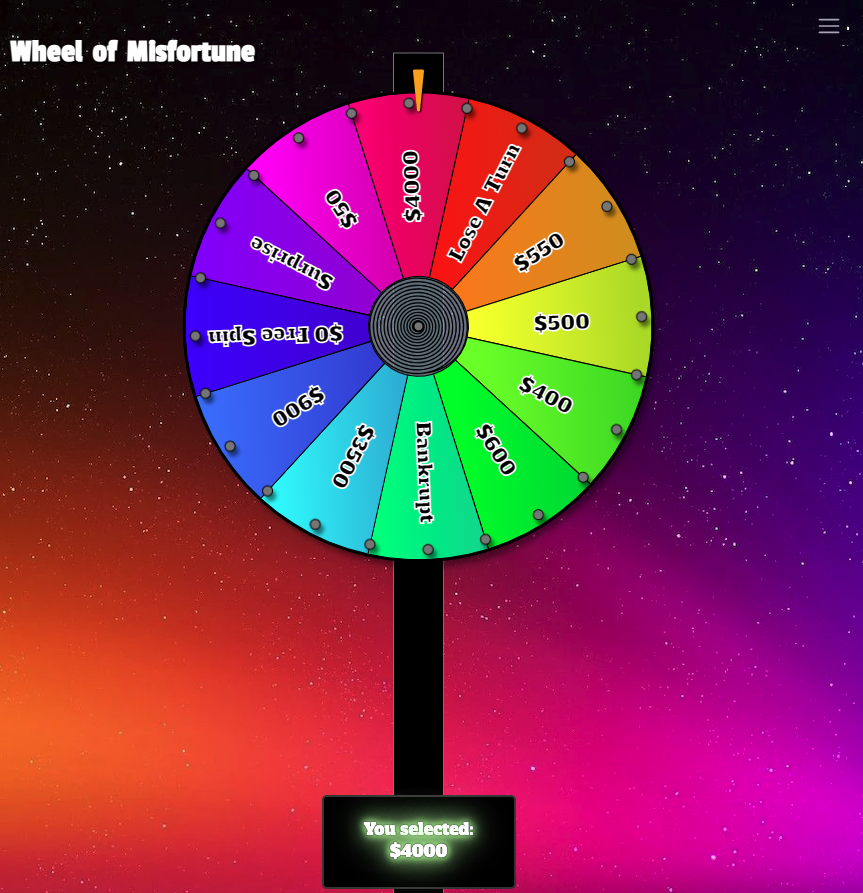 GitHub - Morgantheplant/wheel: wheel of misfortune