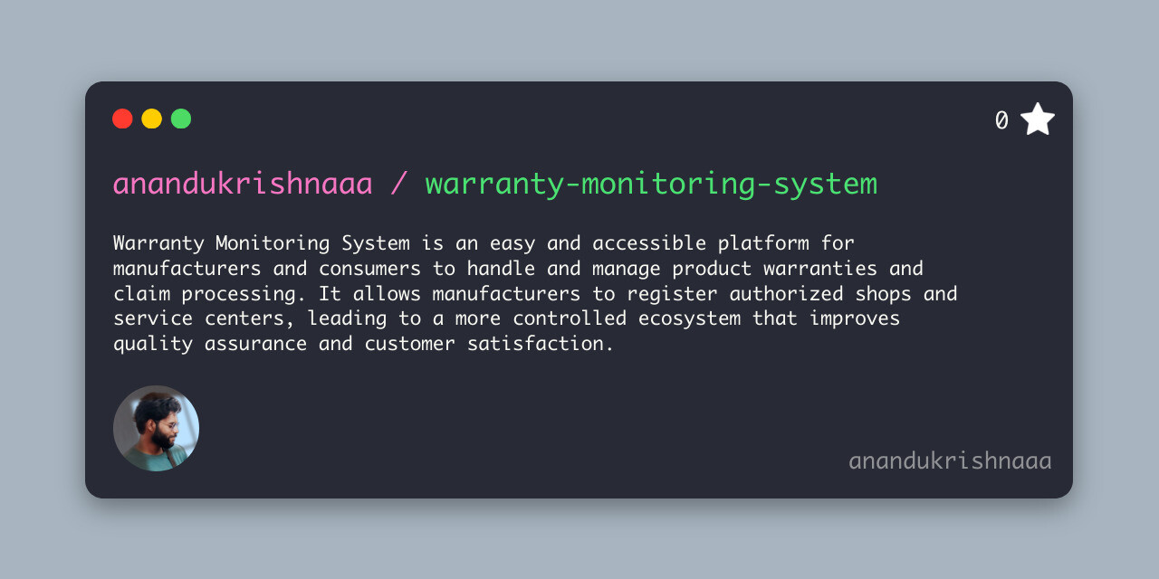 GitHub - anandukrishnaaa/warranty-monitoring-system: Warranty Monitoring System is an easy and ...