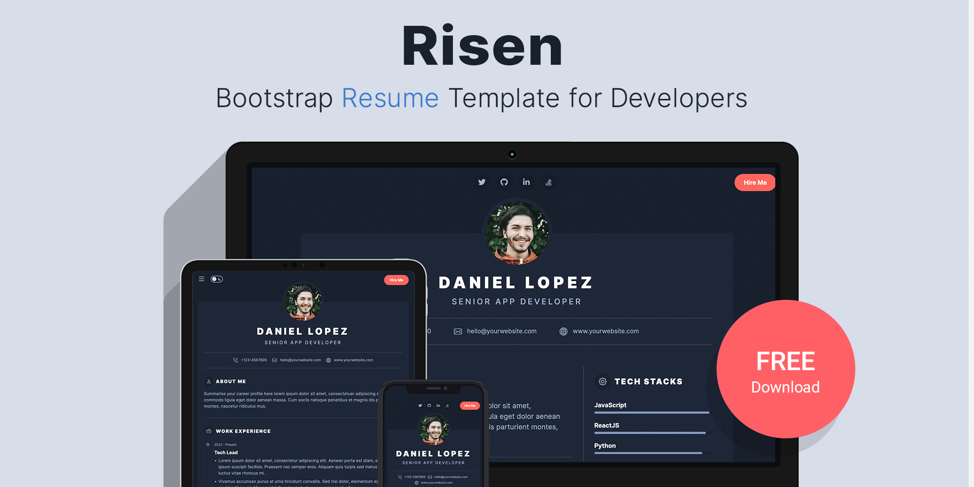GitHub - xriley/Risen-Theme: FREE Bootstrap 5 Dark Mode Resume/CV ...
