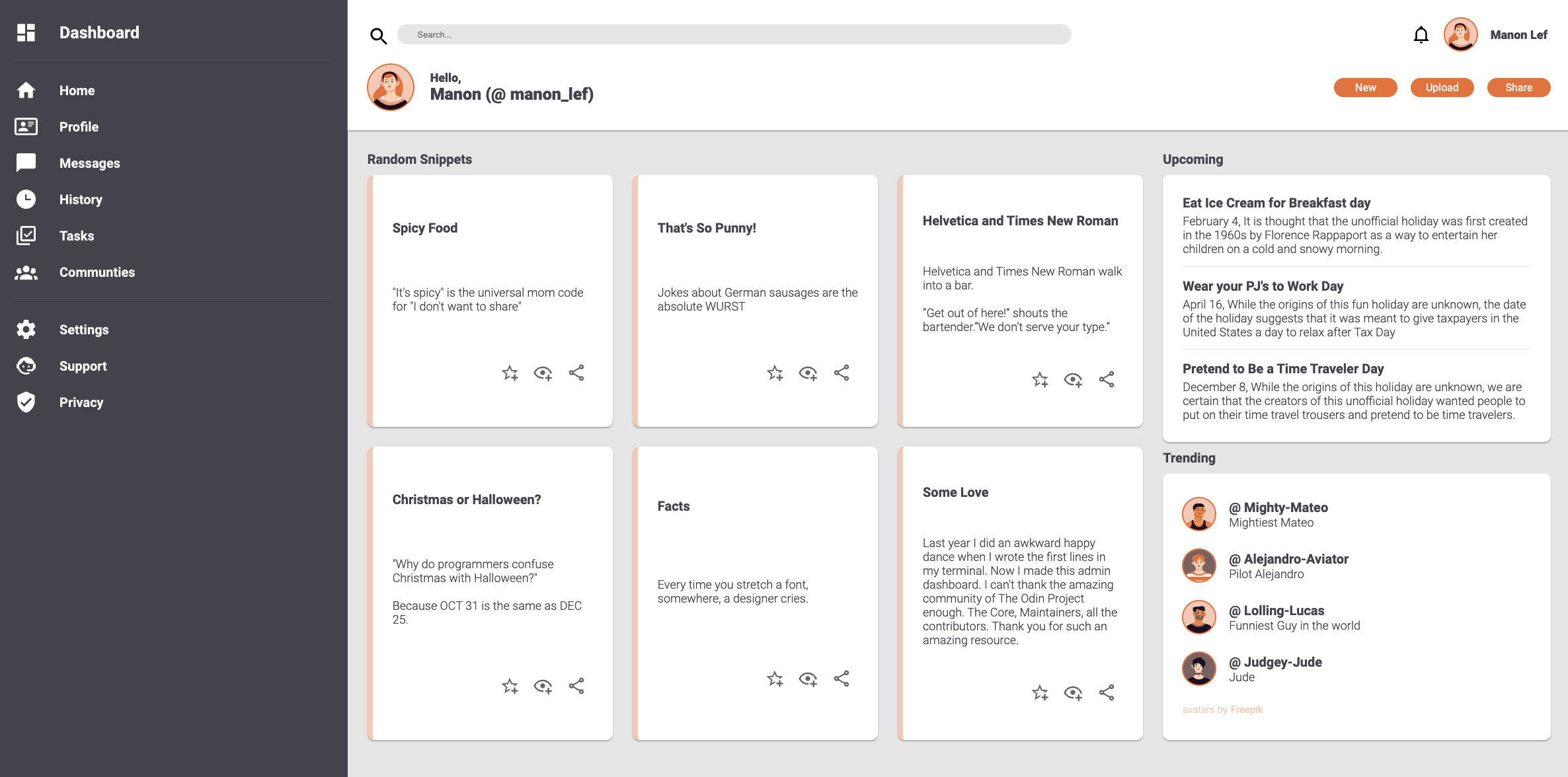 GitHub - ManonLef/Admin-Dashboard: A project from the Odin Project to put the grids skills into ...