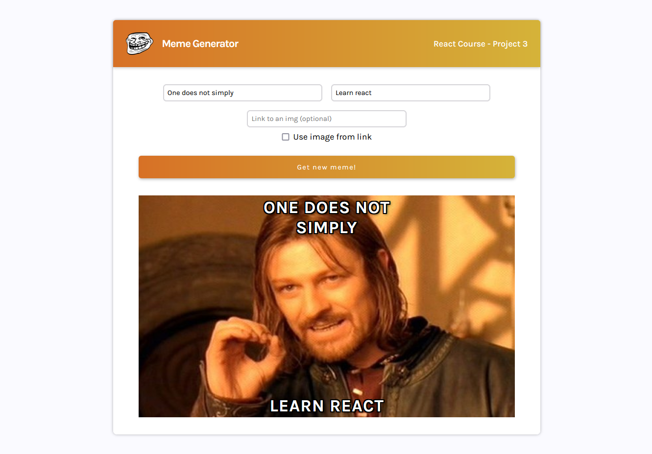 GitHub - oliwierPosiakow/memeGenerator: A project of memeGenerator created on Scrimba course as ...