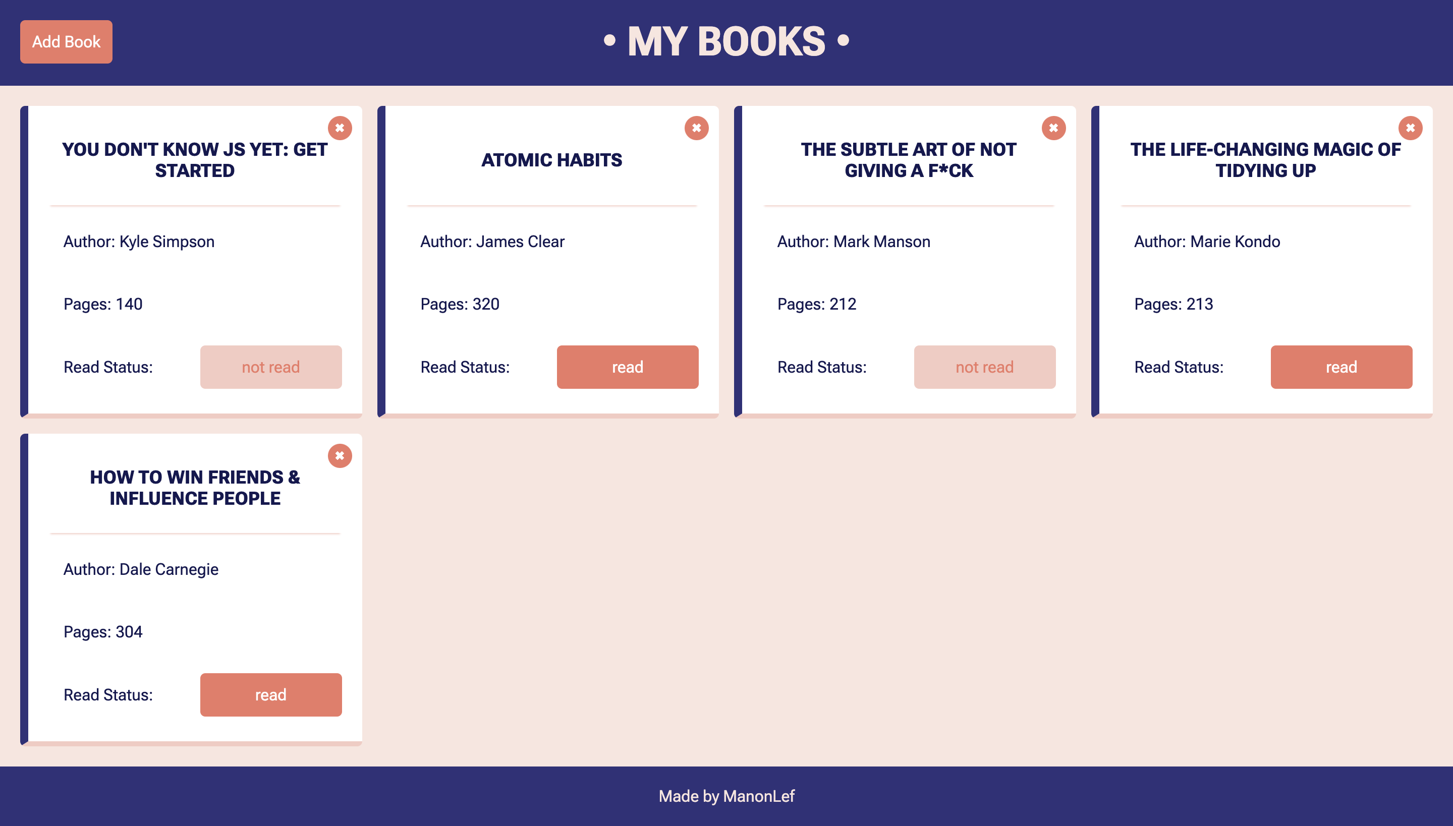 GitHub - ManonLef/Library-Project: The TOP Library Project