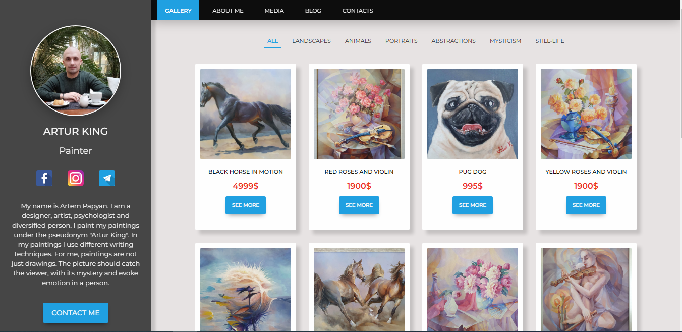 GitHub - natalia-0729/Art-Gallery-Artur-King: Многостраничный сайт-галерея по продаже картин с ...