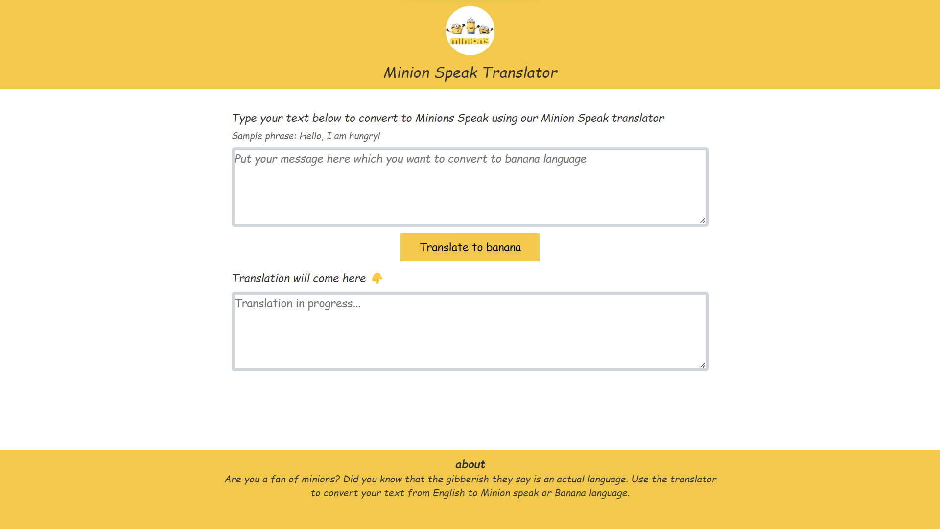 GitHub - sanketkailkar/minion-speak-translator: Vanilla js beginner