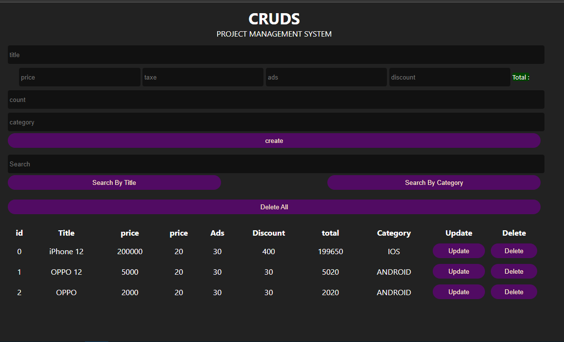 GitHub - NourhanTarek1520/CRUDS-system: CRUDS means create , read , update ,delete and search