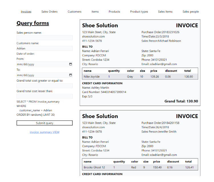 GitHub - AdrianFerrari/shoes-sales-invoices: App to query a database ...