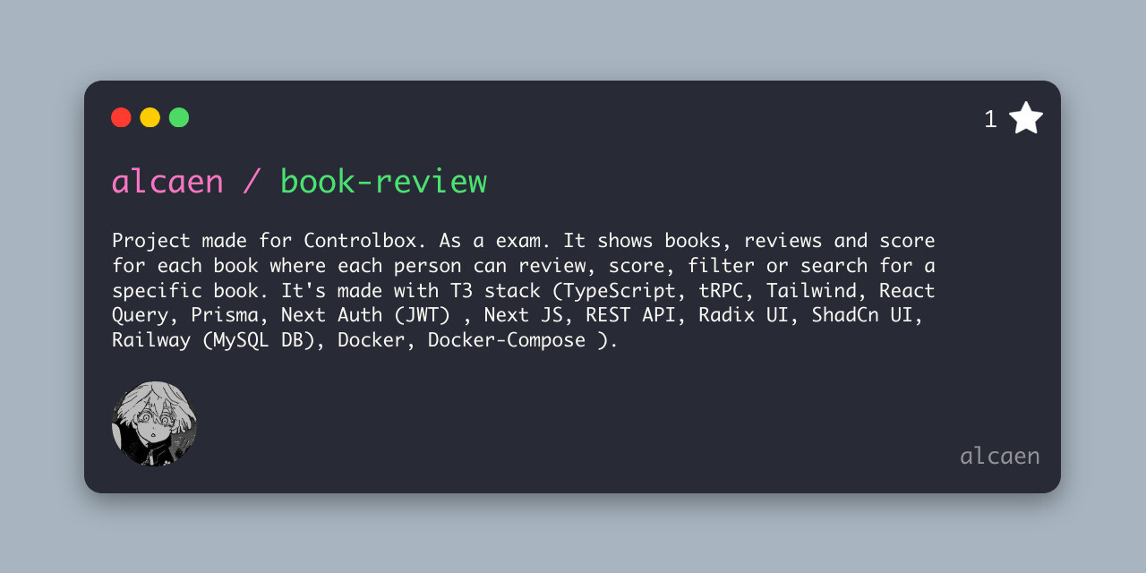 GitHub - alcaen/book-review: Project made for Controlbox. As a exam. It ...