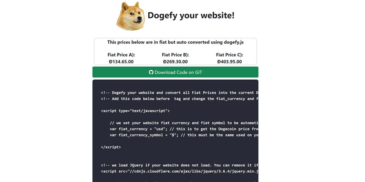 GitHub - qlpqlp/dogefy: Convert any website/store to show Dogecoin prices using your Fiat Prices