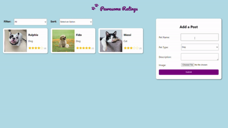 GitHub - samiya-kazi/pawsome-ratings: Simple MERN stack application where users can upload an ...
