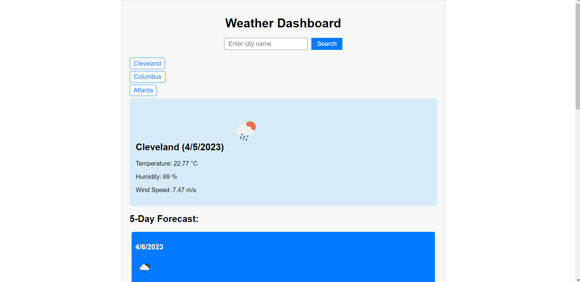 GitHub - thejamesdouglas/Weather-Dashboard: A simple weather dashboard app that displays current ...