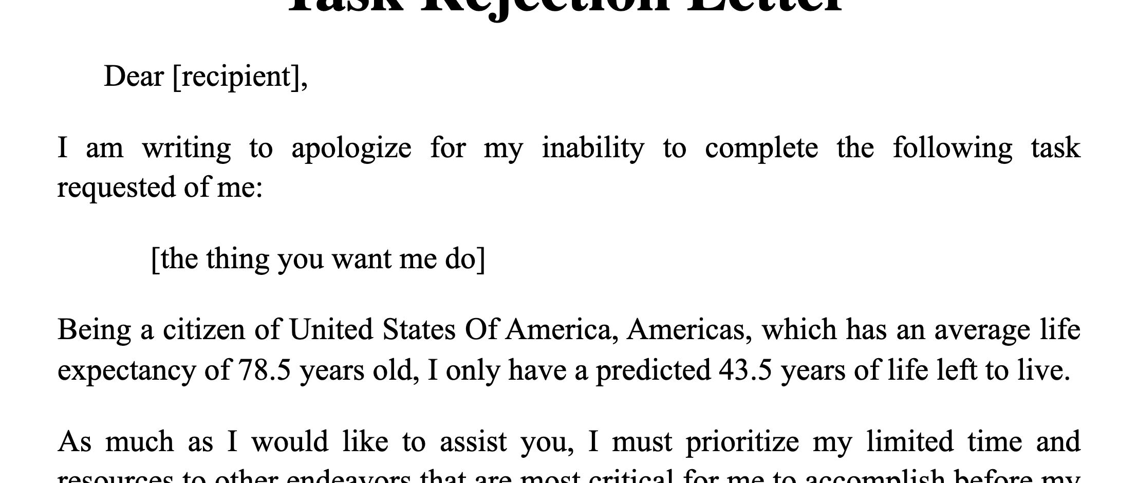 GitHub - CallumBeaney/rejection-letter: Passive-aggressively refuse a ...