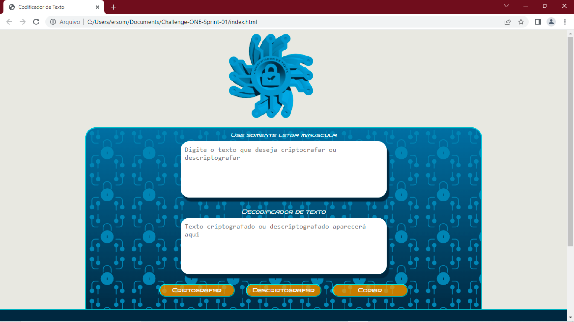 GitHub - AldersonSantos/Challenge-1-ONE-Sprint-01: Desenvolver um decodificador de texto com ...