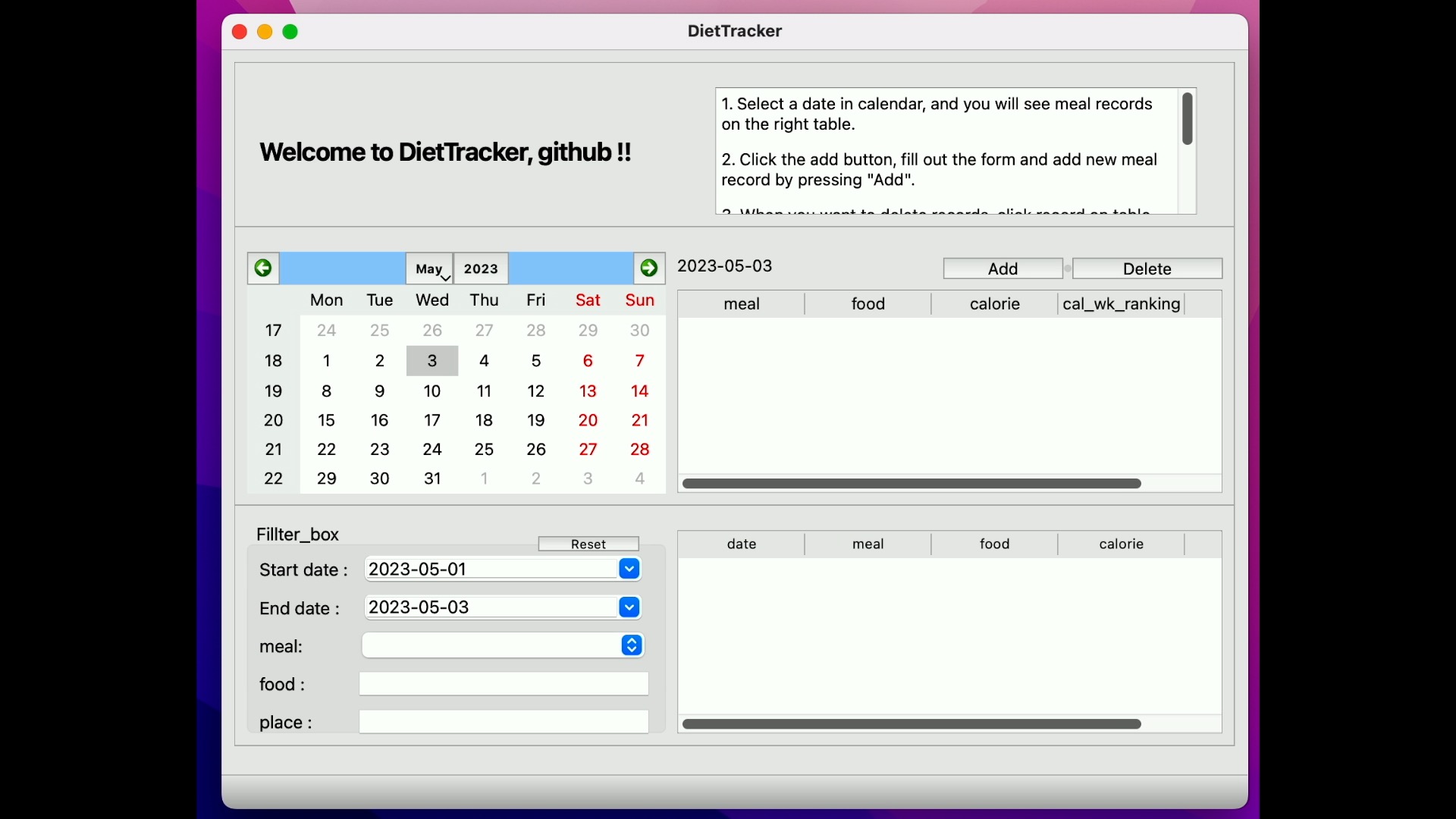 GitHub - cjmprofolio/DietTracker_PyQt