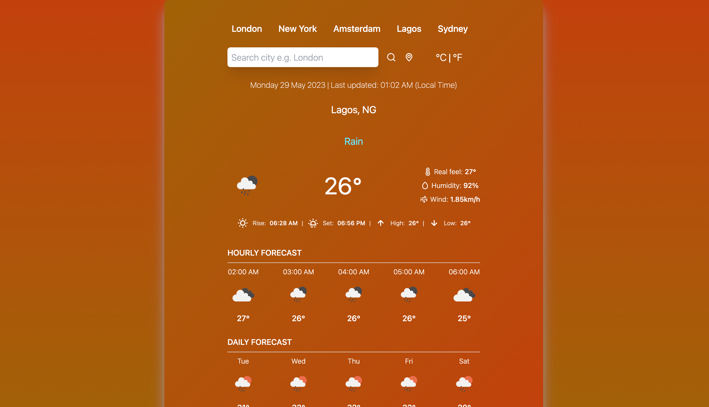 GitHub - toluaj/weather-app: Get the scoop on cities near and far, complete with hourly and ...