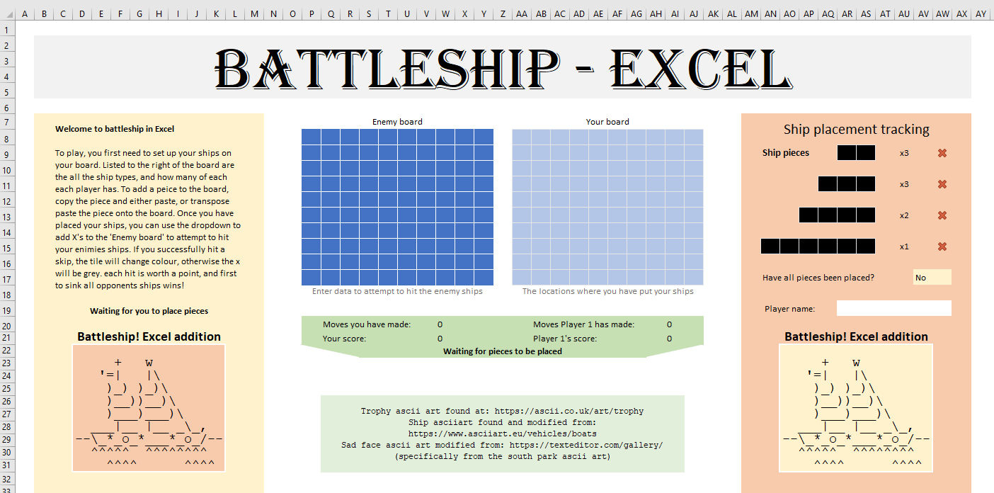 GitHub - AlixT1/Excel-Battleship: This is battleship created in excel. No macros were used, just ...