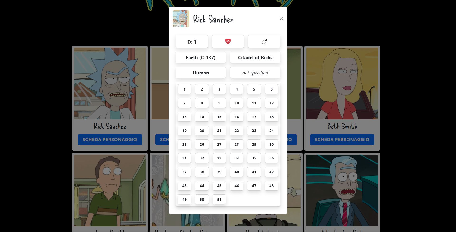 Github Cuogoalbertorick And Morty Sito Database Dellapi Rickandmorty” Progettato In Html