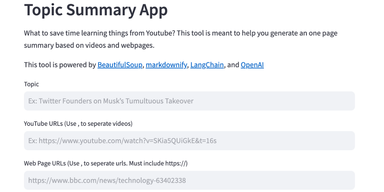 GitHub - Lastget/topic_summarization: This is an app that summarizes topics based on youtube and ...