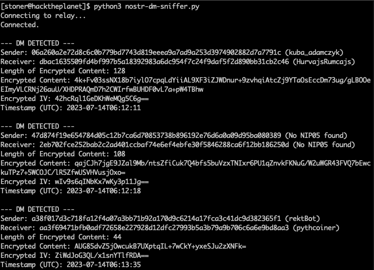 Github Ronaldstonernostr Dm Sniffer A Python Script To Sniff And Report On Metadata Related 