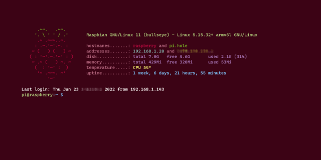 GitHub - mosterme/raspberry-pi-motd: dynamic message of the day for your raspberry pi.