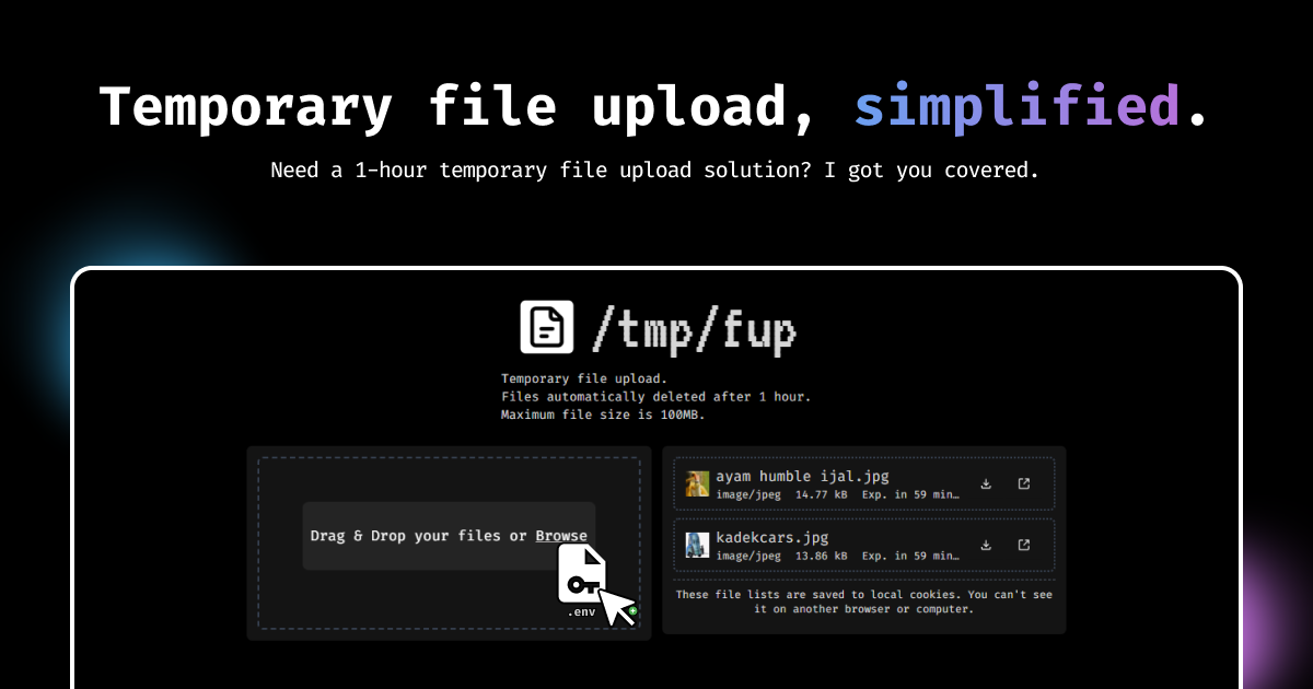GitHub - azukashi/tmp-files: 📂 Temporary files upload solution with 1-hour expiration (powered ...