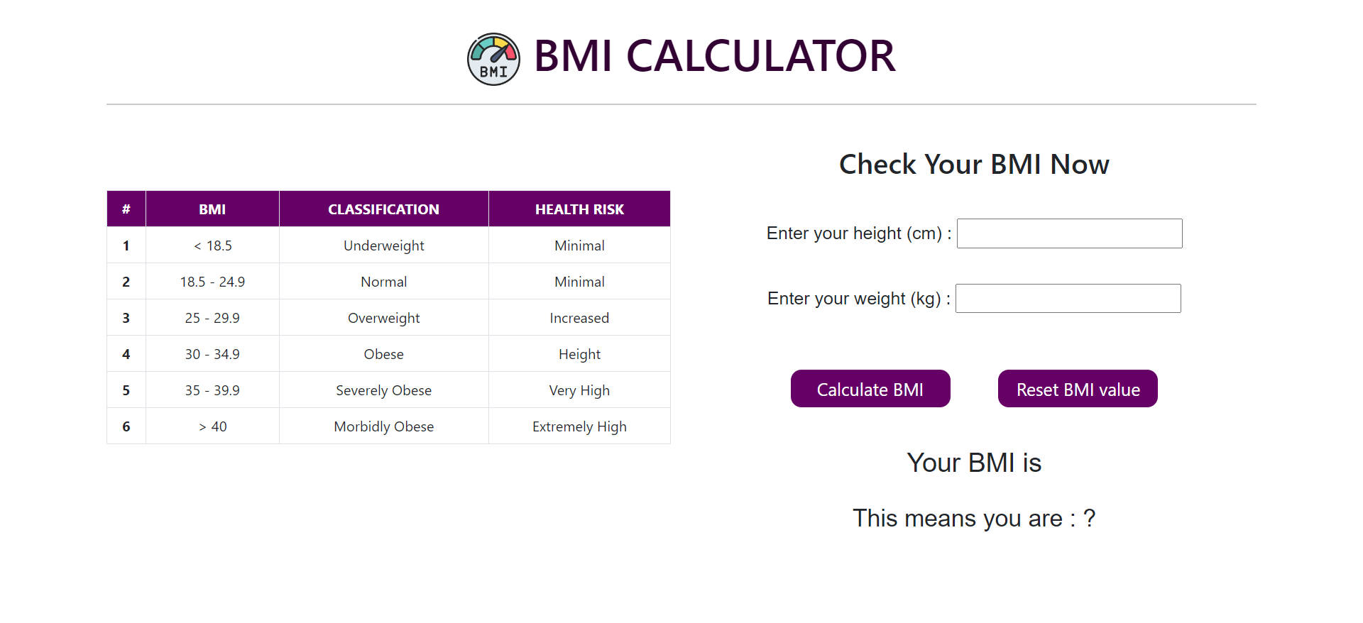 GitHub - sonaligadekar20/BMI-Calculator