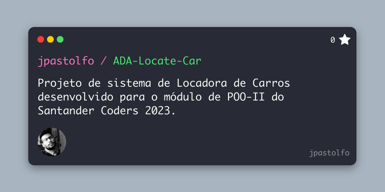 GitHub - jpastolfo/ADA-Locate-Car: Projeto de sistema de Locadora de Carros desenvolvido para o ...