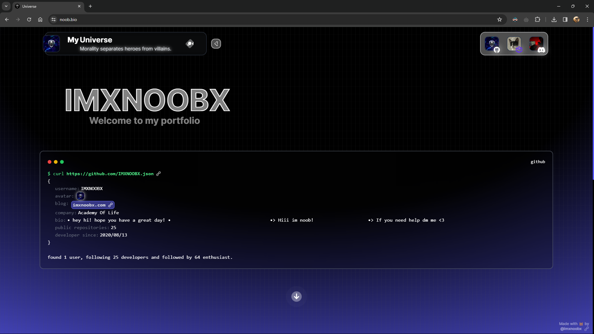 Github Imxnoobx Universe Next Js Portfolio Showcasing All My Github