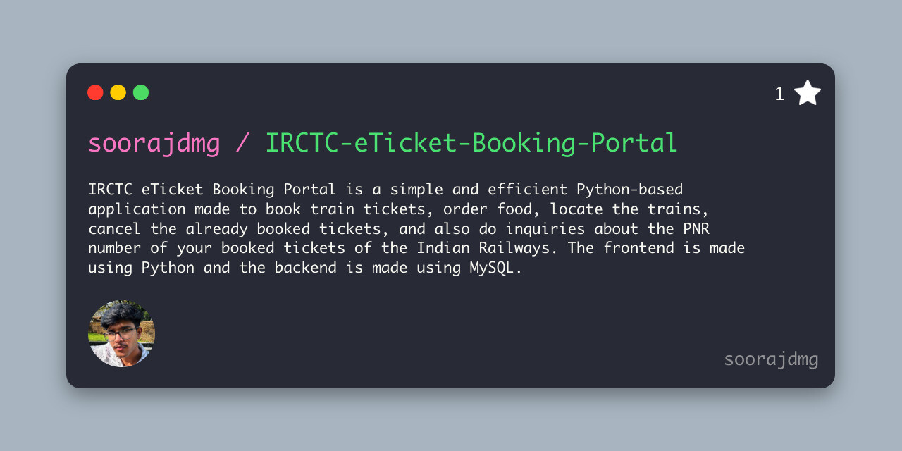 GitHub - soorajdmg/IRCTC-eTicket-Booking-Portal: IRCTC eTicket Booking Portal is a simple and ...