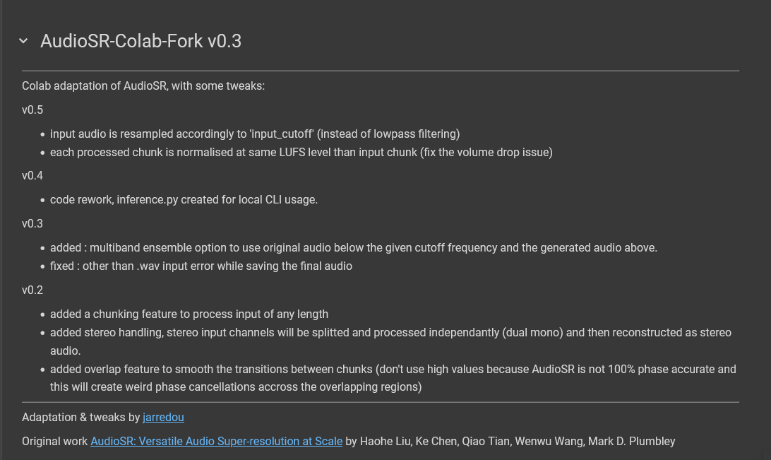 GitHub - jarredou/AudioSR-Colab-Fork: AudioSR-Colab-Fork